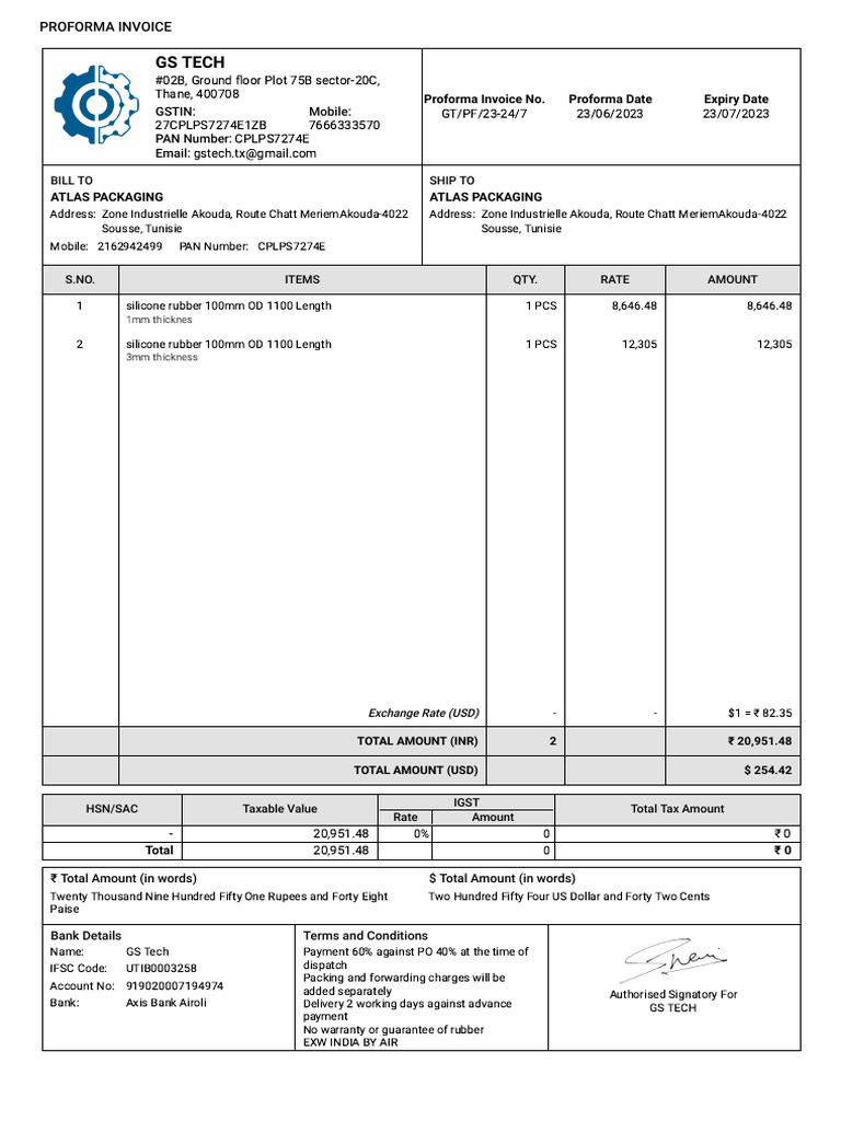 GT PF 23-24-7-Proforma-Atlas Packaging | PDF