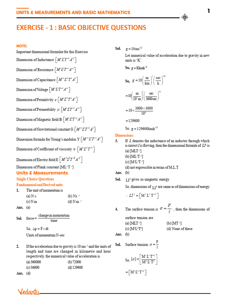 Units & Measurements and Basic Mathematics-Ex-1 | PDF