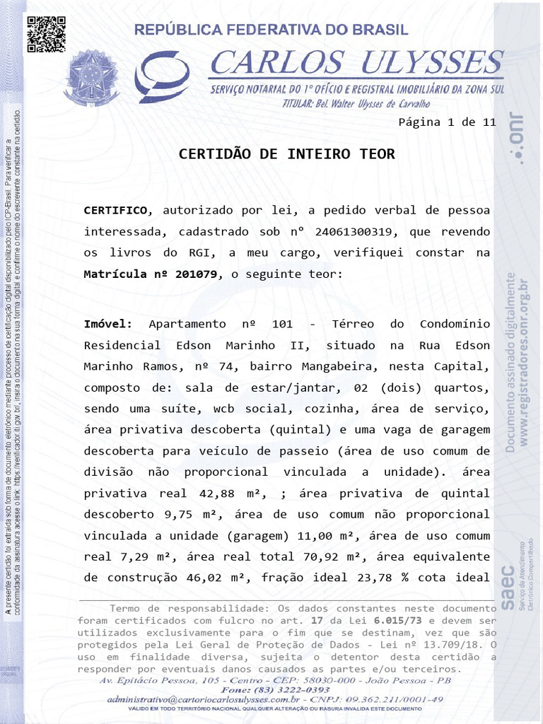 Certidão de Inteiro Teor Certidão de Inteiro Teor: Certifico Certifico | PDF