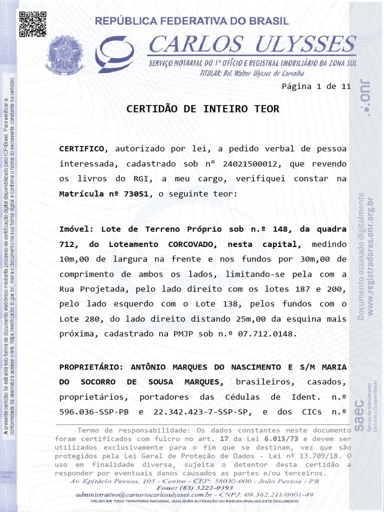 Certidão de Inteiro Teor Certidão de Inteiro Teor: Valide Aqui Este Documento | PDF