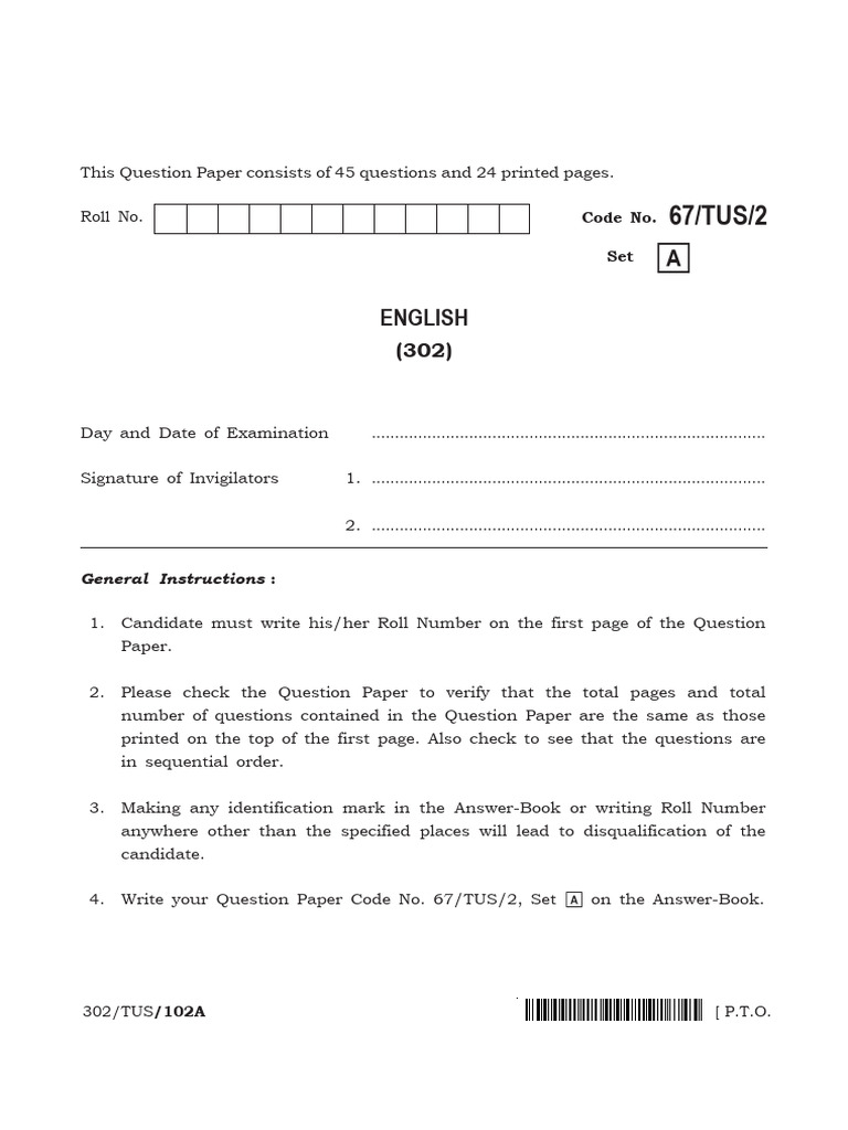 (TUS) - English (Set-A) 22-04-2024 | PDF