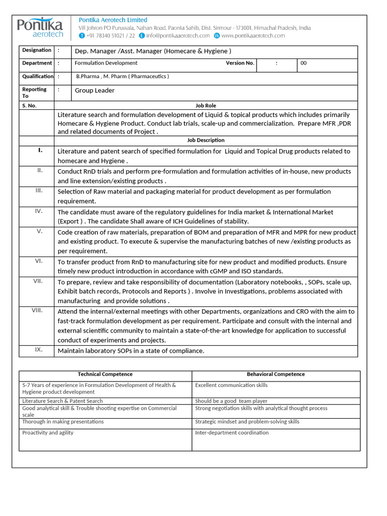 Deputy Assistant - Home Hygiene RND | PDF