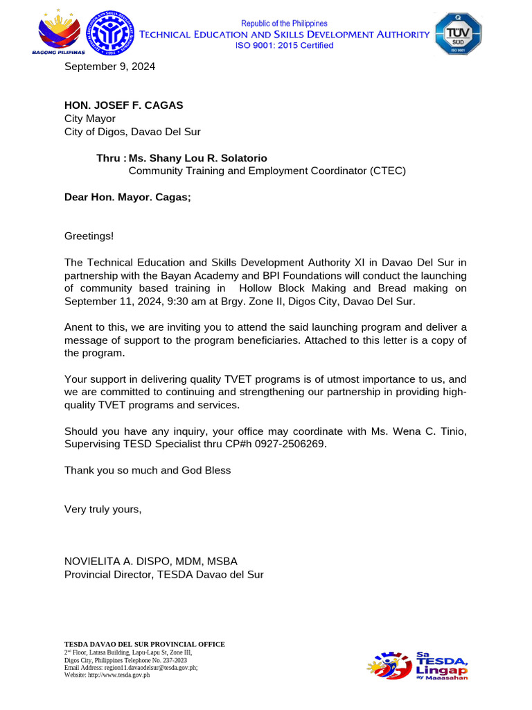 Invitation Letter Mayor | PDF | Philippines | Educational Stages