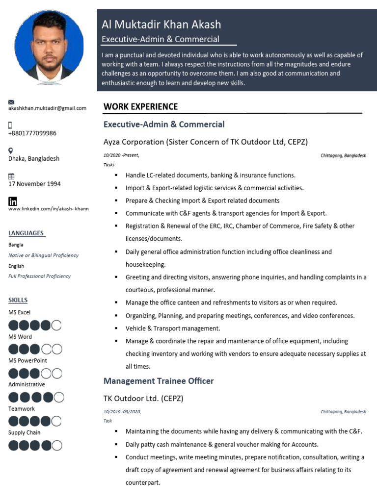 Al Muktadir Khan - Admin-Commercial | PDF