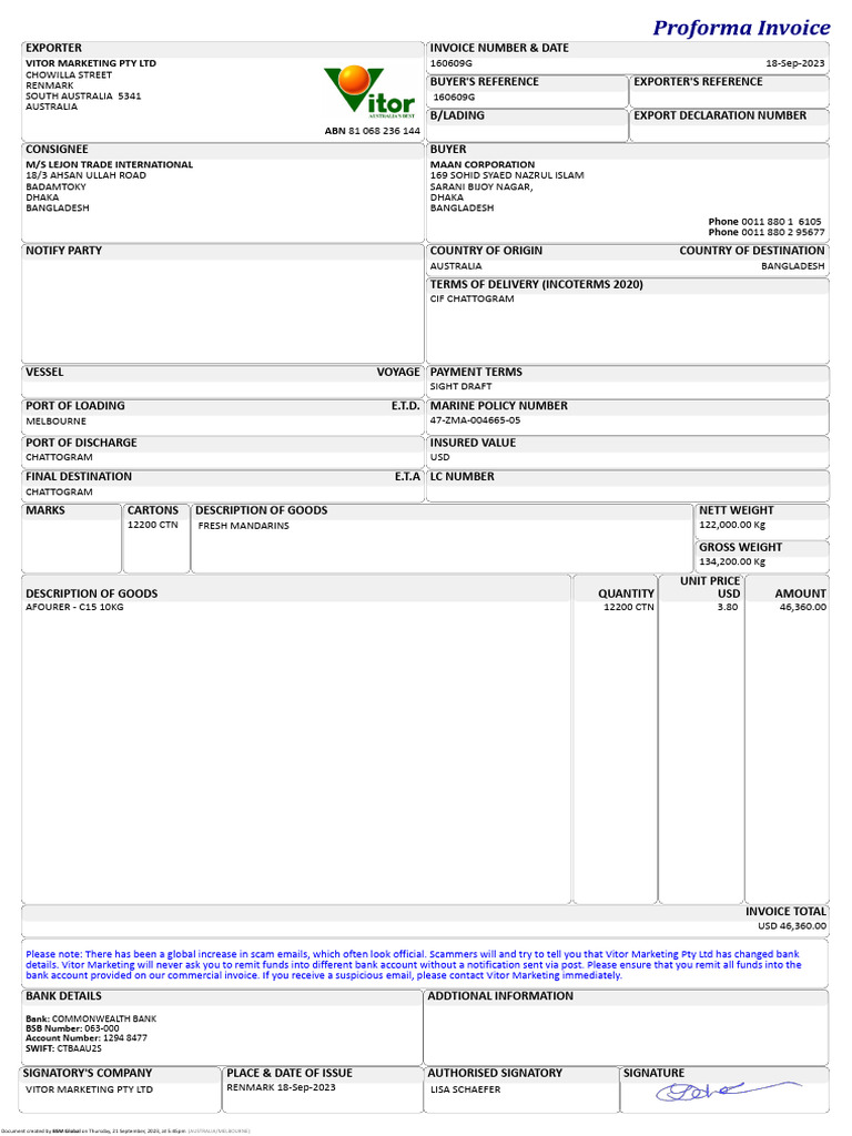 Proforma Invoice Contract | PDF