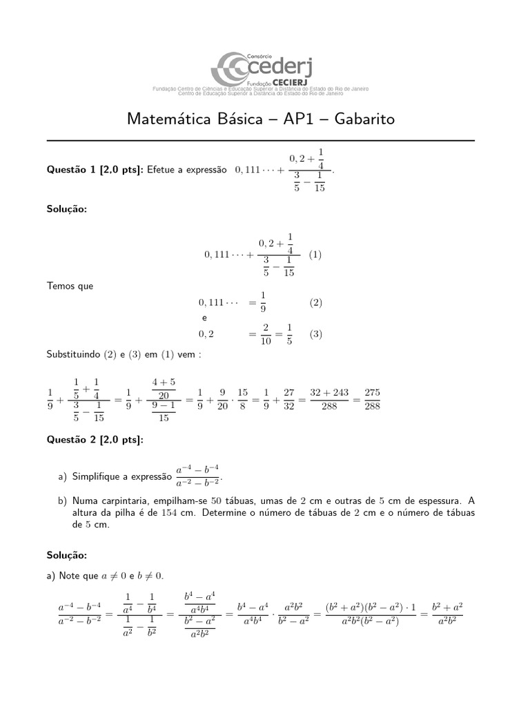 AP1 MB 2008 1 Gabarito | PDF