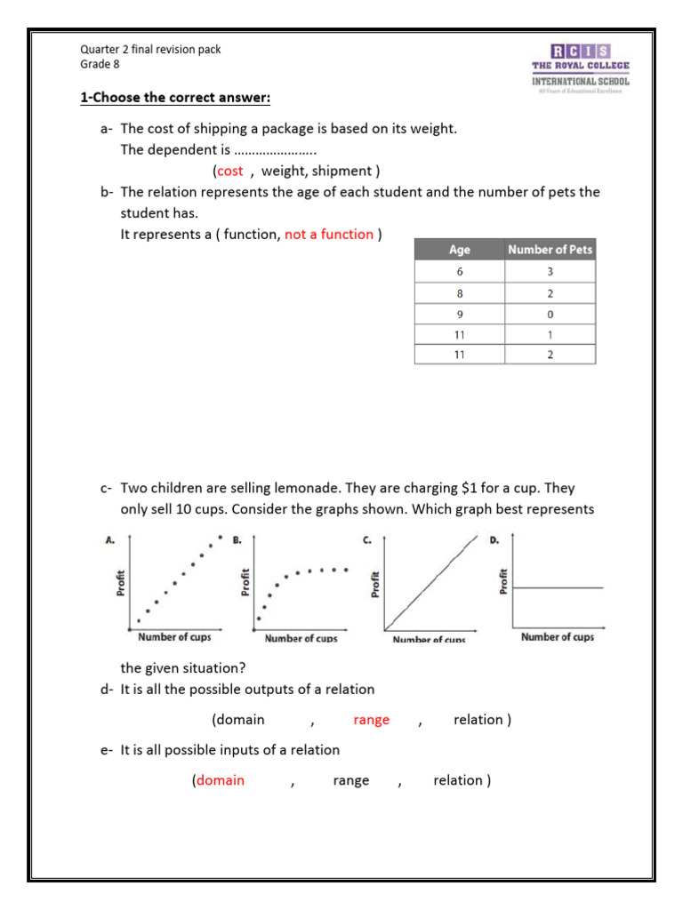 revision sheet g8 answer key | PDF