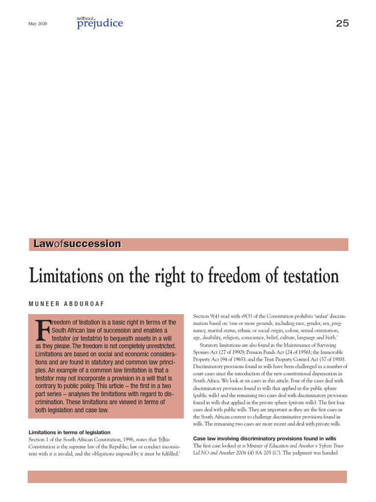 Limitations On The Right To Freedom of Testation | PDF