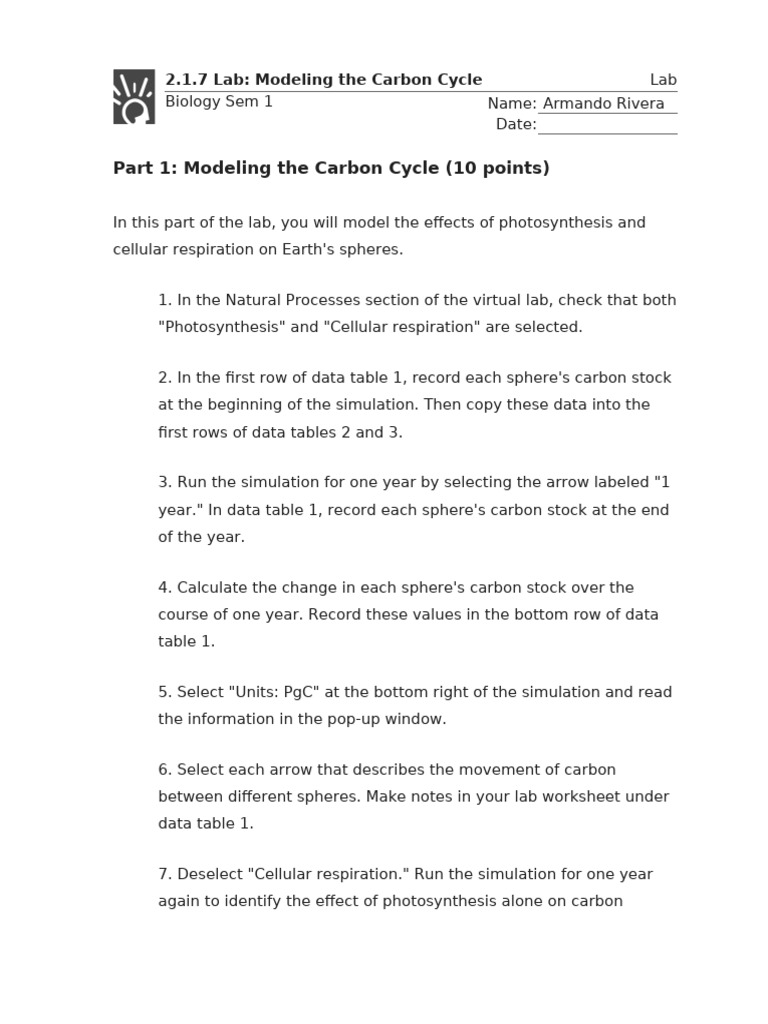 2.1.7 Lab - Modeling The Carbon Cycle (Lab) | PDF