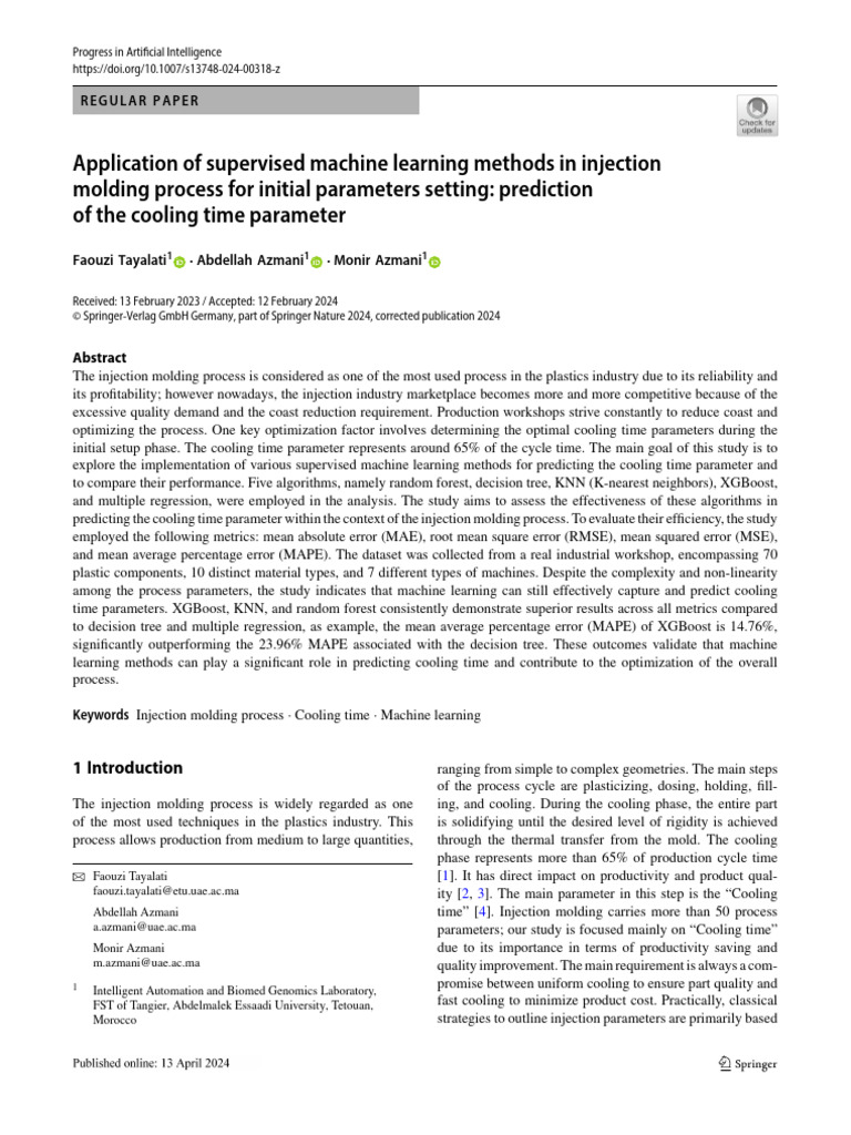 01 - Article 1 - Application of Supervised Machine Learning Methods in Injection | PDF
