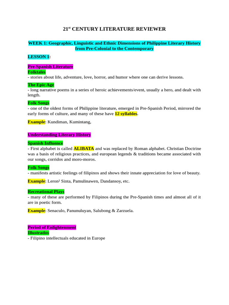 21st Century Literature Reviewer | PDF