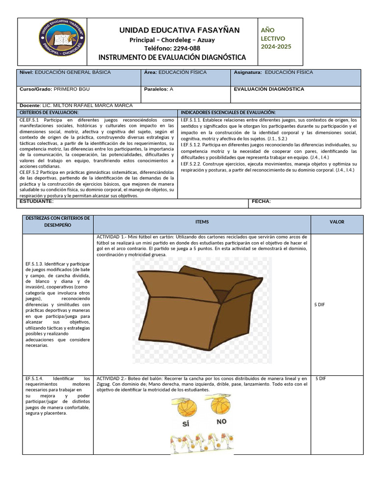 1ro BGU PRUEBA DIAGNÓSTICA | PDF