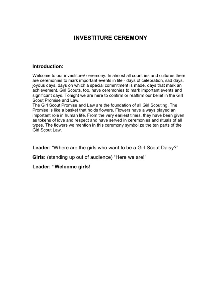 Investiture Ceremony Overview | PDF | Scouting | Religion And Belief