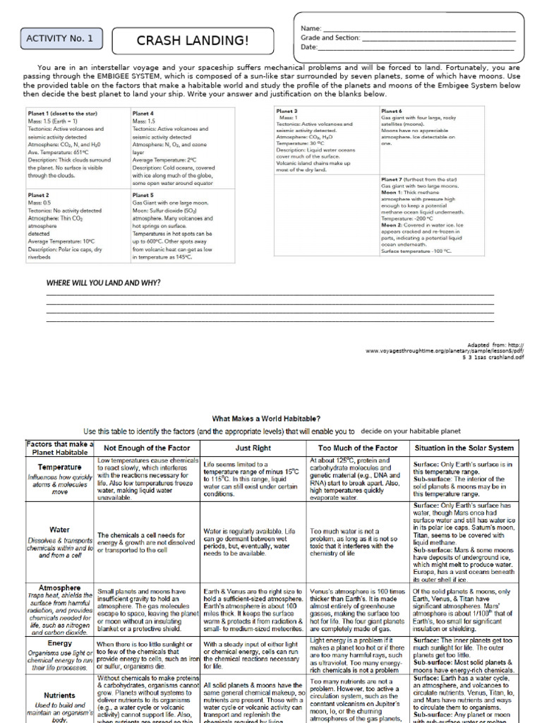Crash Landing Activity | PDF