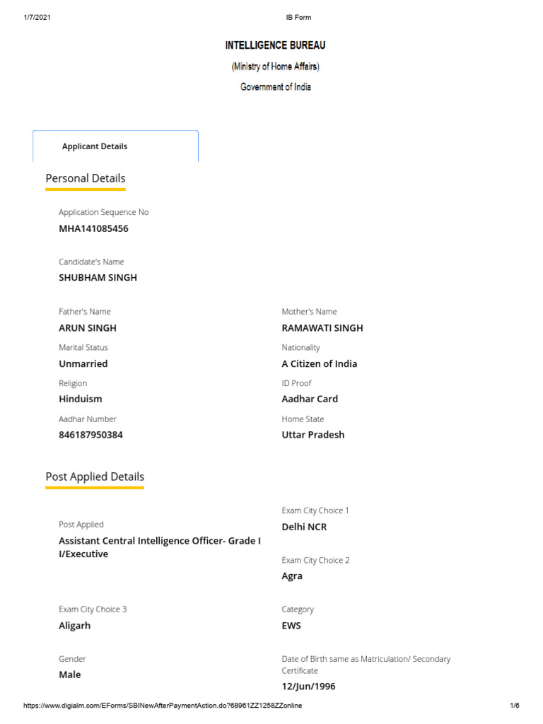 IB Form SHUBHAM | PDF