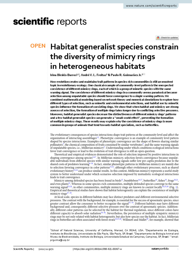 Birskis-barros-et-Al-2021 - Habitat Generalist Species Constrain The ...