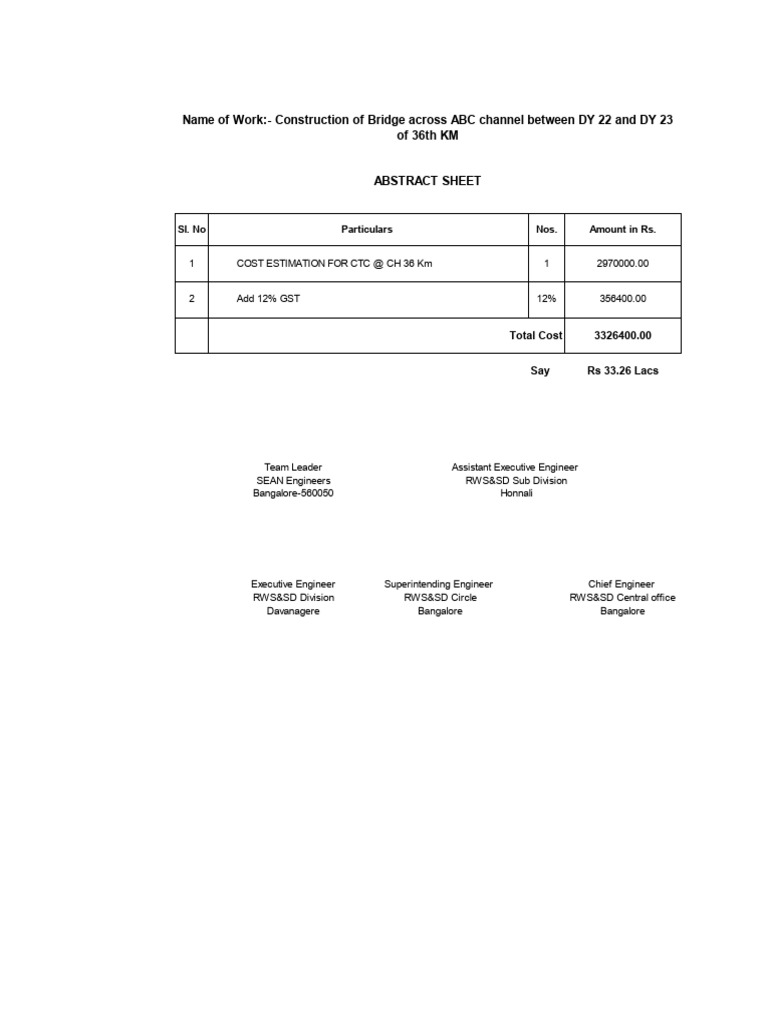Bridge Estimate 36th KM Chainage | PDF