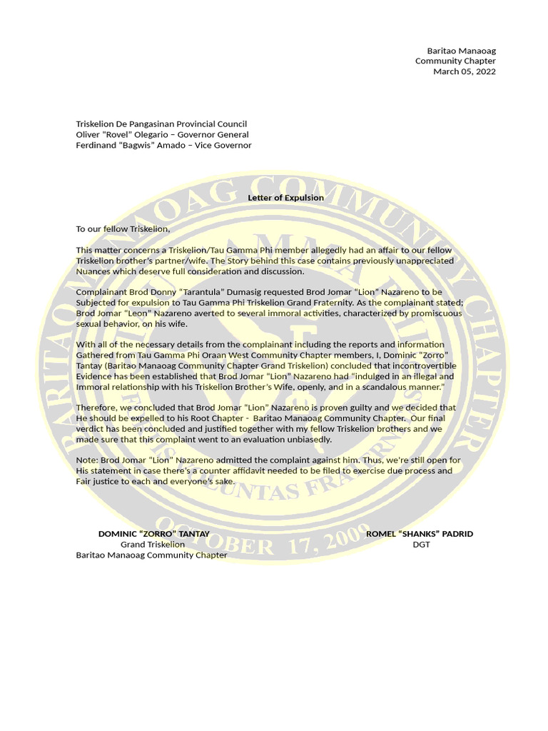 Expulsion Letter | PDF