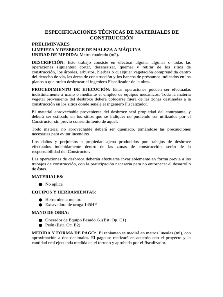 Especificaciones Tecnicas de Materiales de Construccion Actual | PDF
