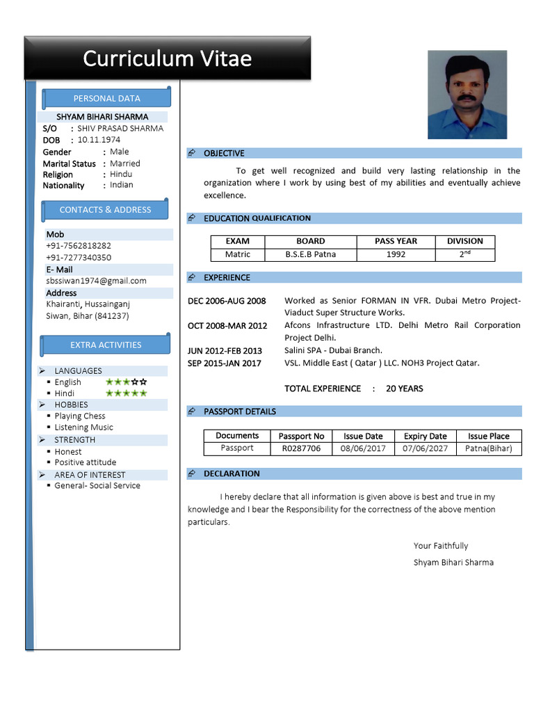 Curriculum Vitae of SB | PDF