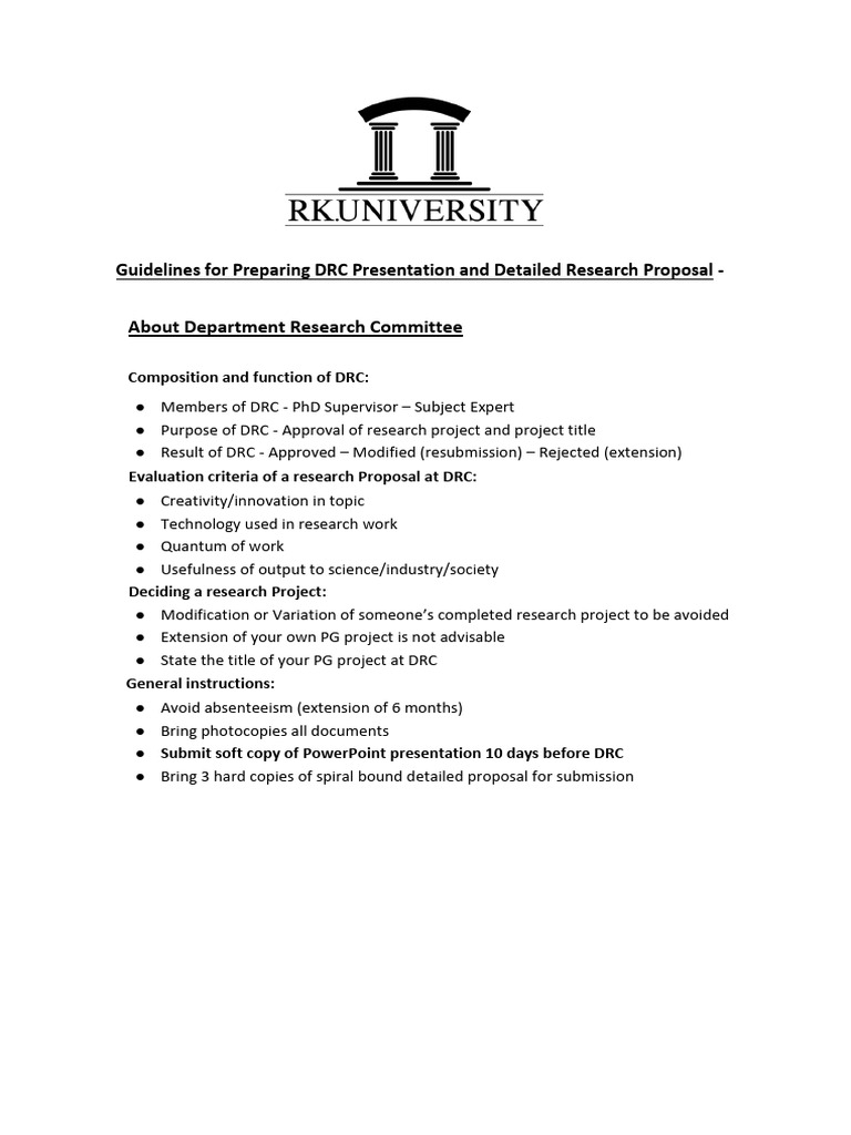 Guidelines For Preparing DRC Presentation and Detailed Research Proposal | PDF