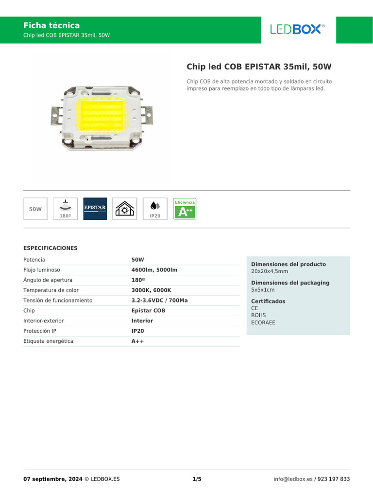 Chip Led Cob Epistar 35mil, 50w | PDF
