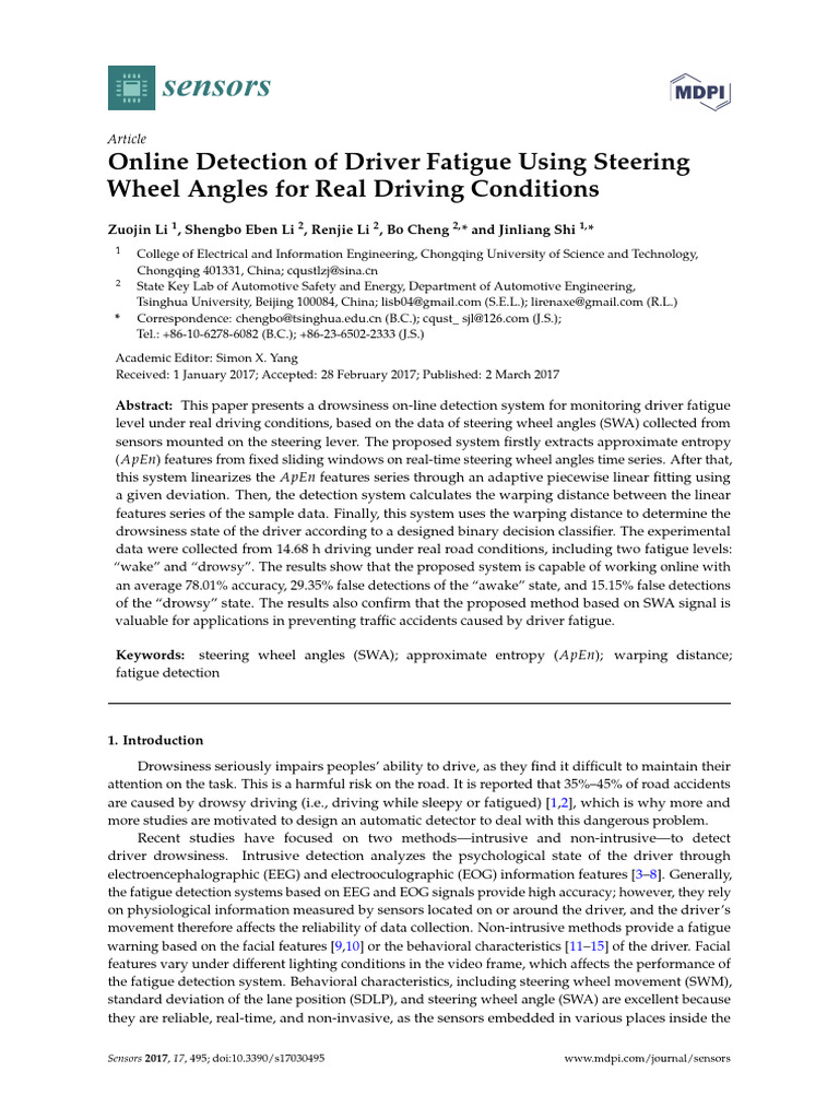 2017 - Online Detection of Driver Fatigue Using Steering Wheel Angles ...
