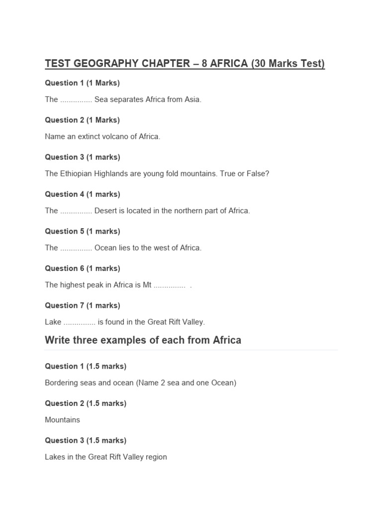 Geography Test: Africa Focus | PDF