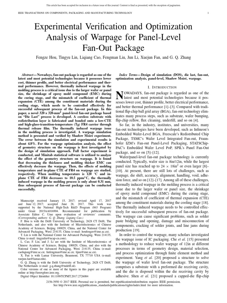 Experimental Verification and Optimization Analysis of Warpage For ...