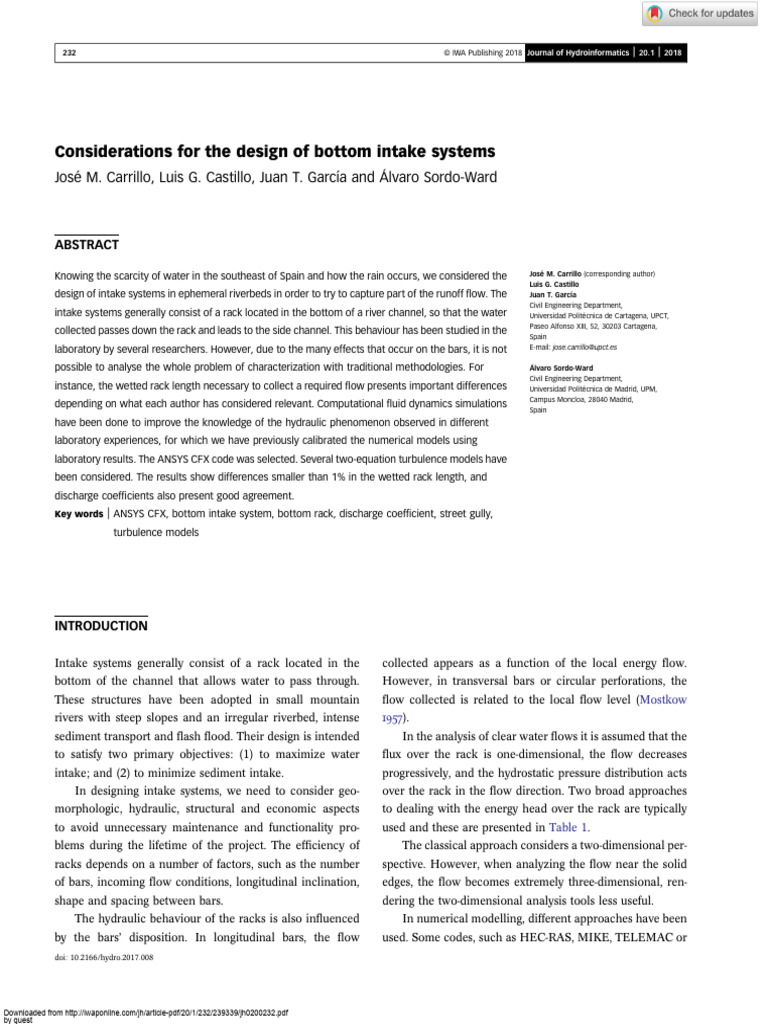 Considerations for the design of bottom intake systems | PDF