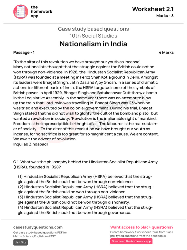 (Worksheet 2.1) - (Nationalism in India) | PDF