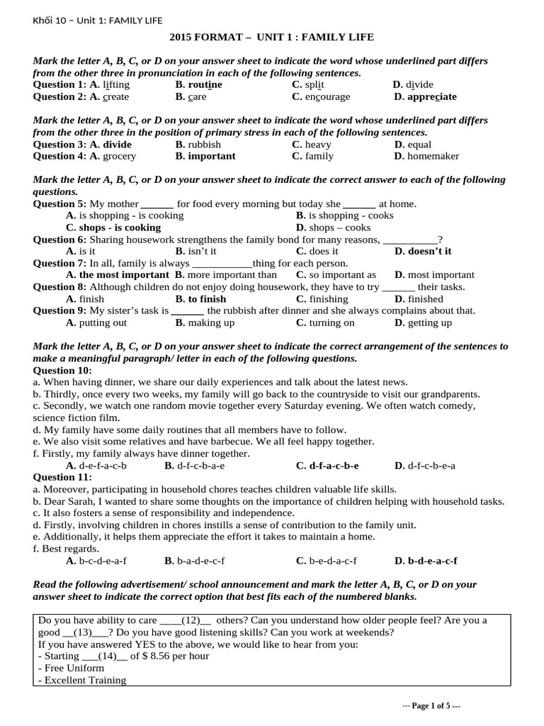 1KHỐI 10-UNIT 1- HS | PDF