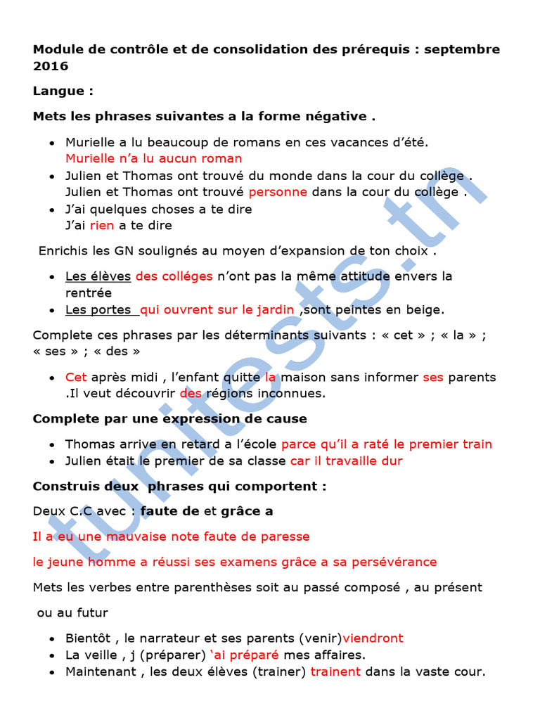 Module de Revision Des Préréquis-Langue Corrigé | PDF