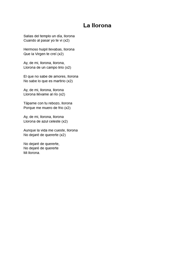 La Llorona (Letra Coro) | PDF