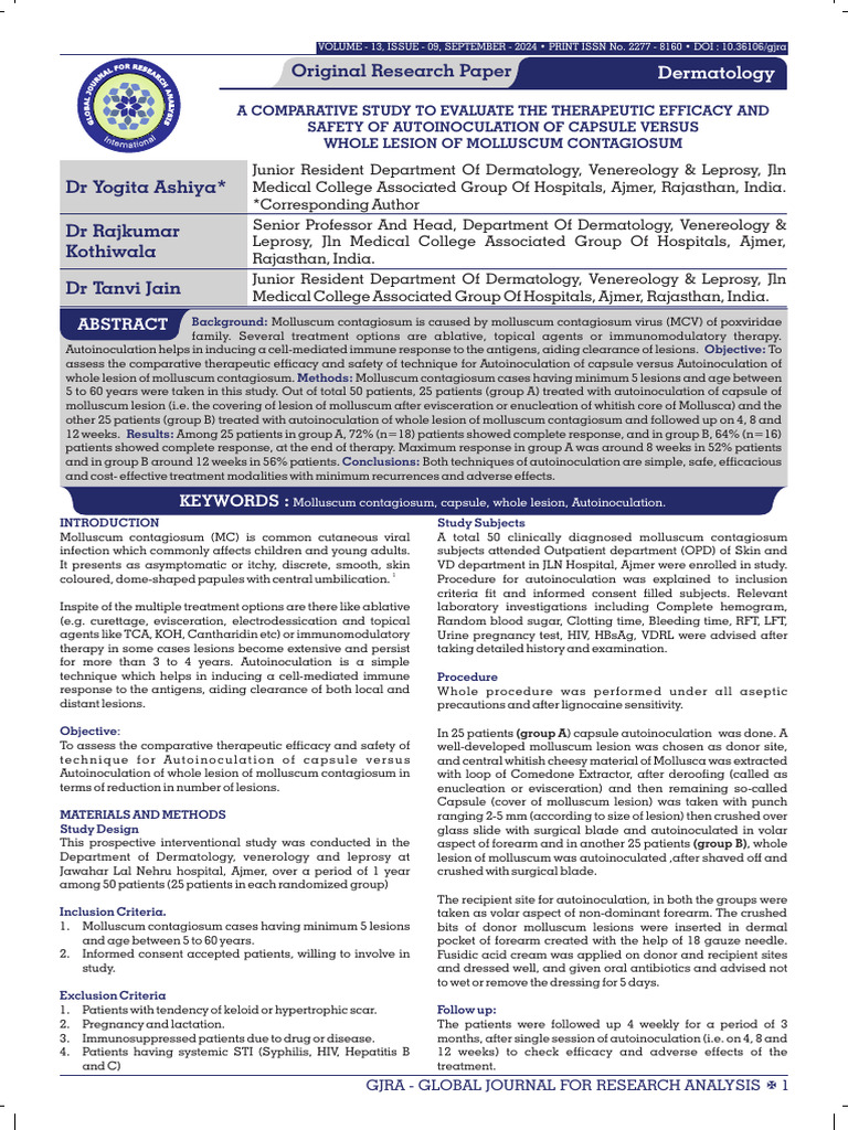 Molluscum Contagiosum Autoinoculation Study | PDF | Infection | Self ...