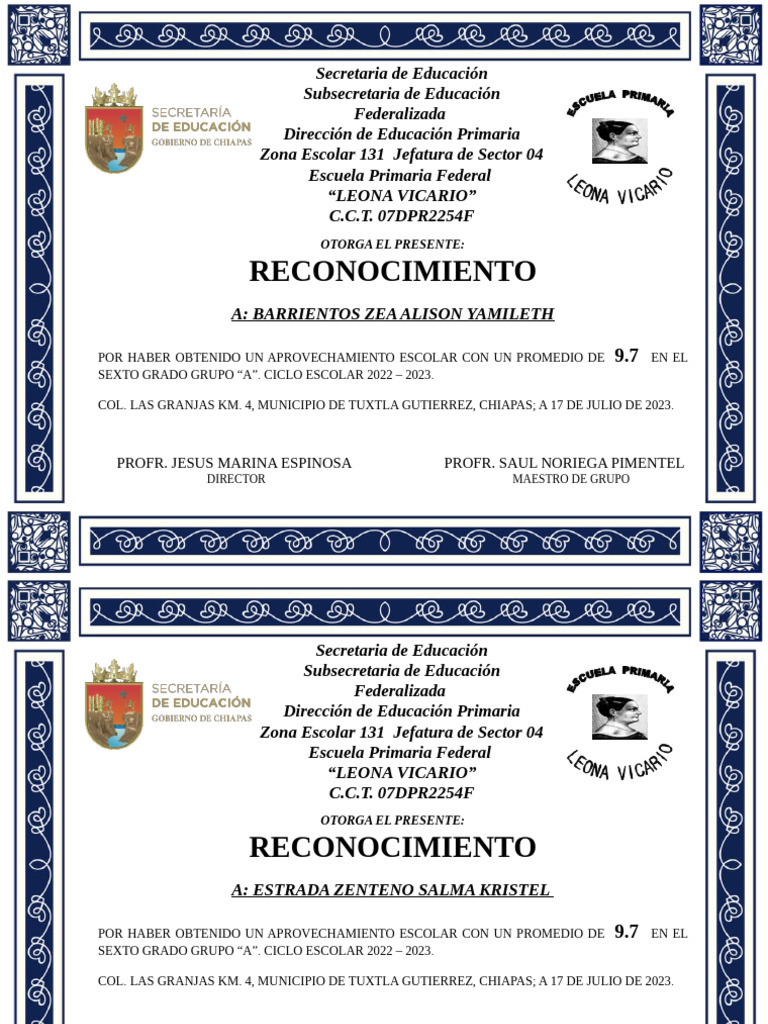 DIPLOMAS DE RECONOCIMIENTO 6 A | PDF