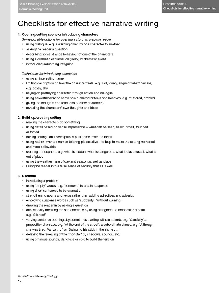 Checklist For Narrative Writing | PDF