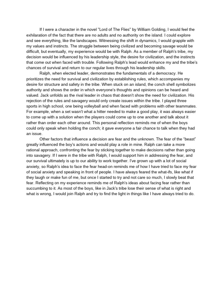 Lord of The Flies Reflection Journal | PDF
