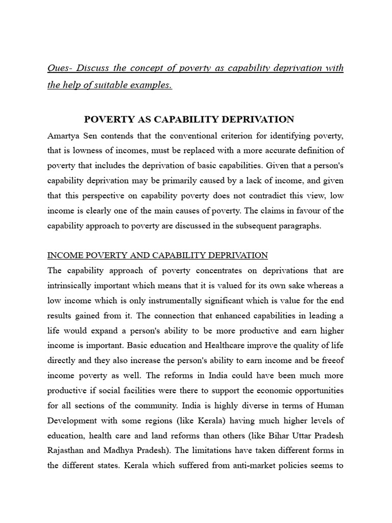Poverty as Capability Deprivation Explained | PDF | Poverty | Poverty ...