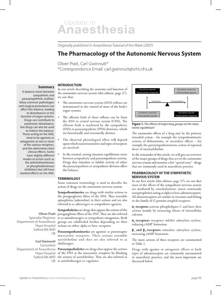 Autonomic Nervous System Pharmacology Update 2008 Pdf