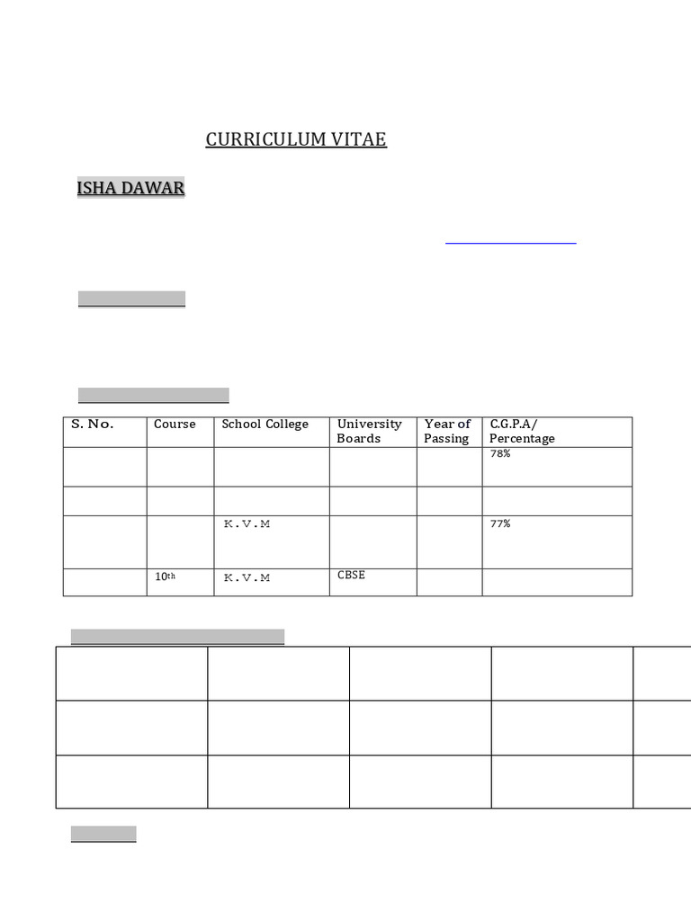 Curriculum Vitae: Isha Dawar | PDF