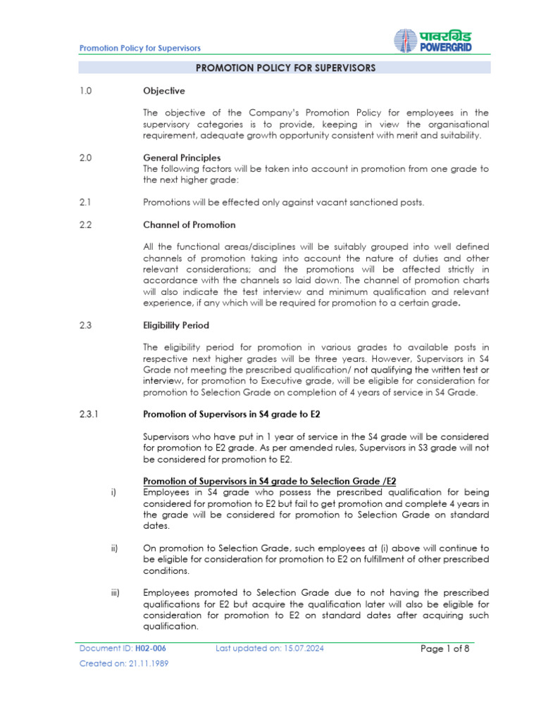 06 Supervisor Promotion Policy | PDF | Government | Justice