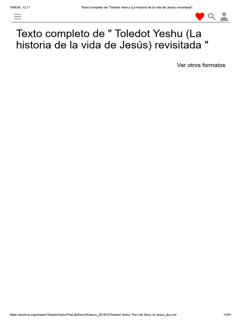 Toledot Yeshu (La Historia de La Vida de Jesús) Revisitada | PDF | San ...