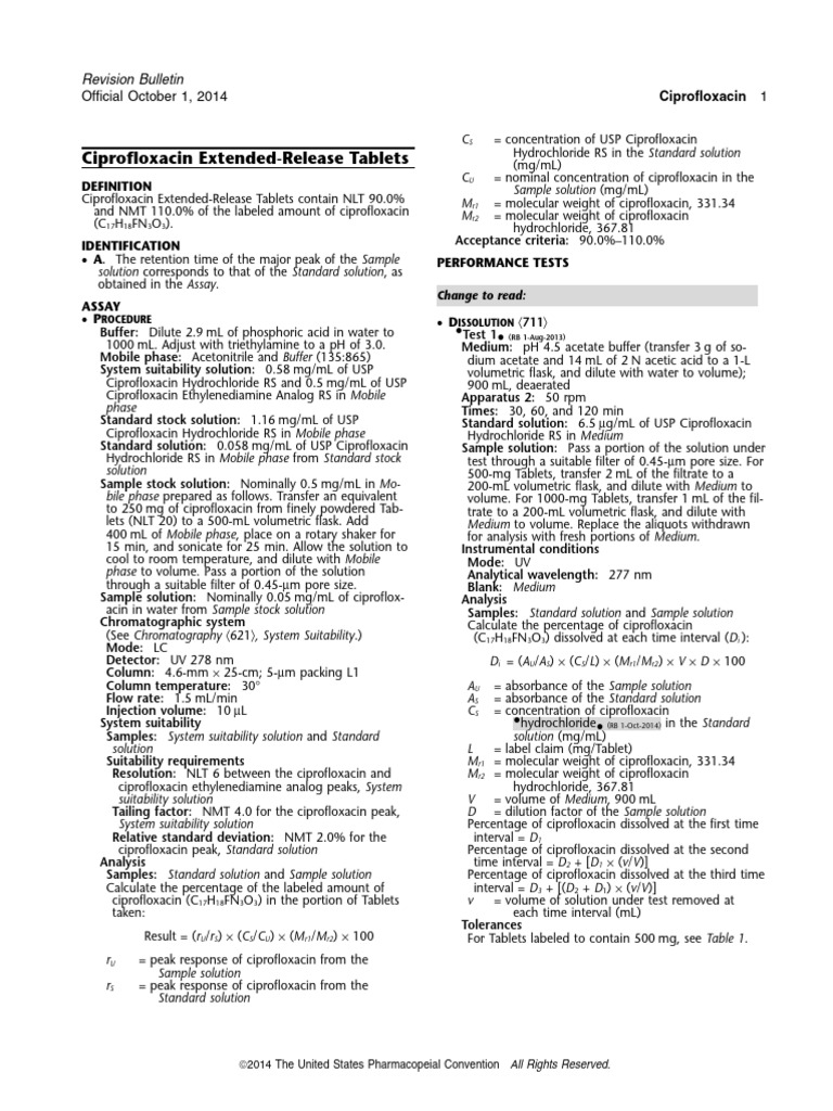 Ciprofloxacin Er Tablets | PDF