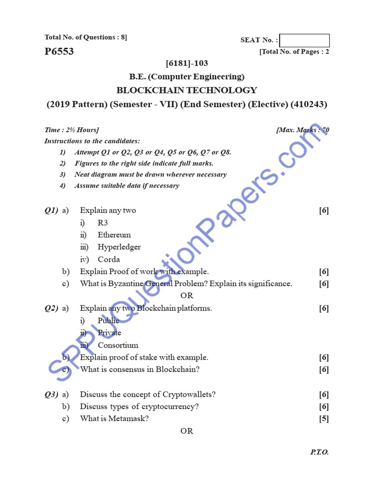 Be Computer Engineering Semester 7 2023 November Blockchain Technology BT Pattern 2019 | PDF