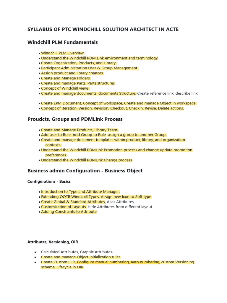 PTC Windchill Solution Architect Syllabus | PDF | Model–View–Controller | Product Lifecycle
