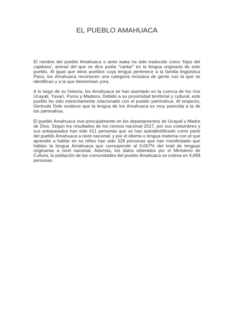 Población y cultura del pueblo Amahuaca | PDF