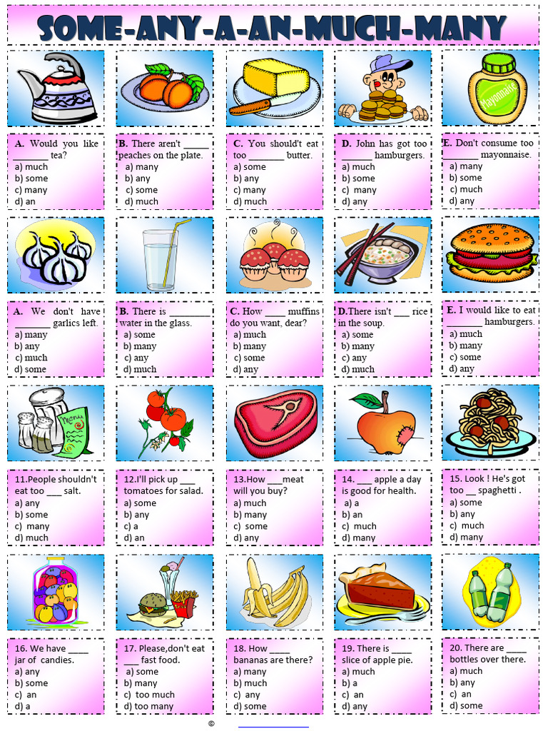 Quantifiers Some Any A An Much Many Worksheet | PDF