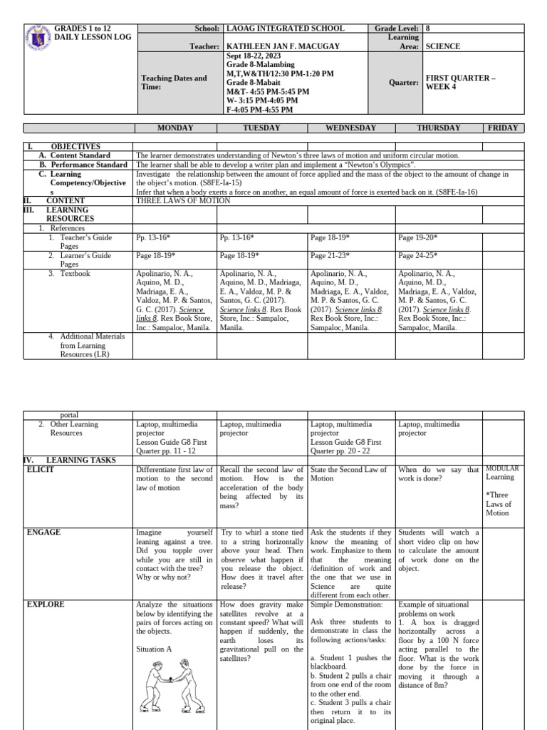 Dll-Science 8-Q1-Week4 | PDF | Force | Gravity