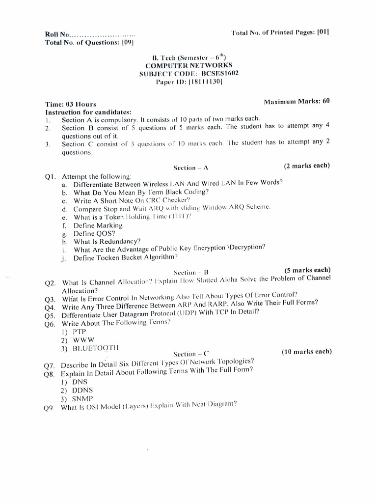 previous year question paper 6TH sem | PDF